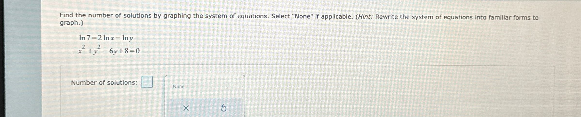 Find the number of solutions by graphing the system | Chegg.com