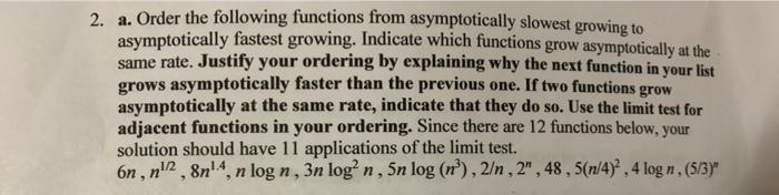Solved 2. a. Order the following functions from | Chegg.com