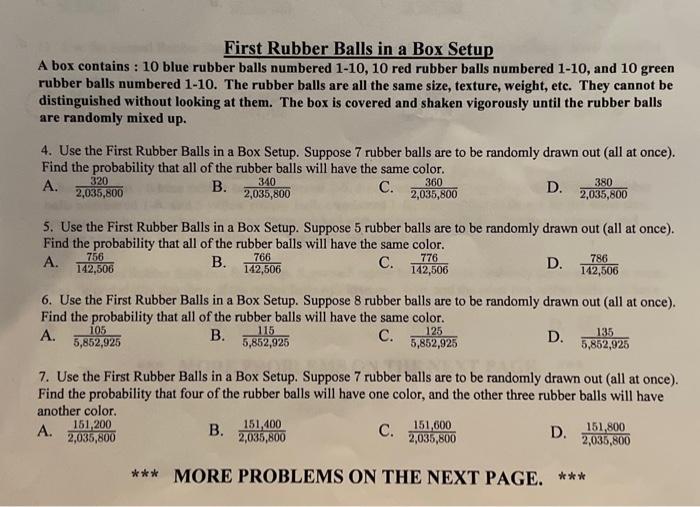 Solved First Rubber Balls in a Box Setup A box contains : 10 | Chegg.com