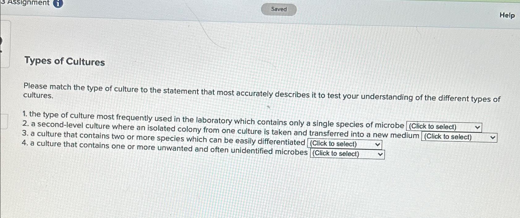 Solved s Assignment (i)SavedHelpTypes of CulturesPlease | Chegg.com