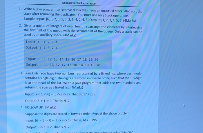 Solved Sakkaravarthi Ramanathan 1. Write a java program to | Chegg.com