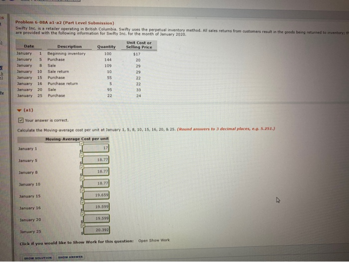 Solved Problem 6-08A a1-a2 (Part Level Submission) Swifty | Chegg.com