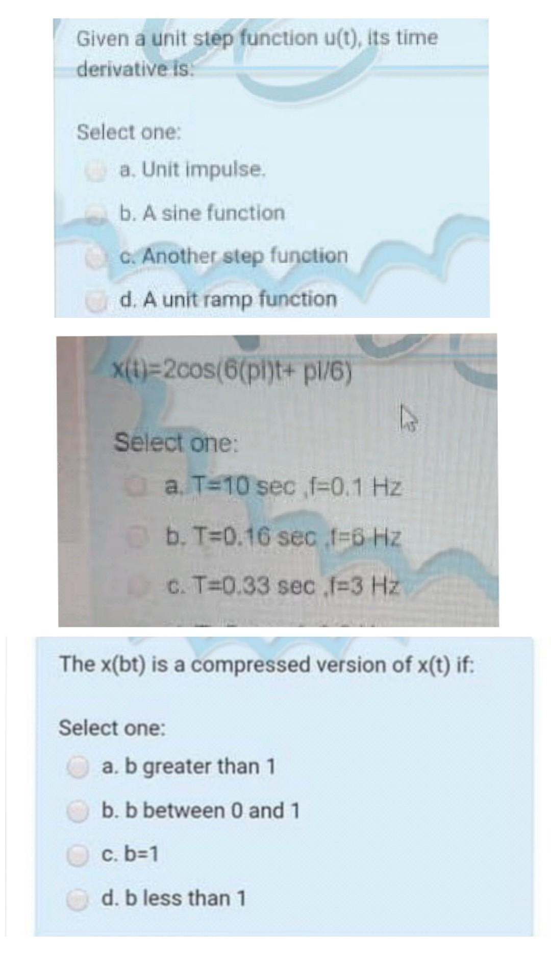 Given a unit step function u(t), its time derivative | Chegg.com
