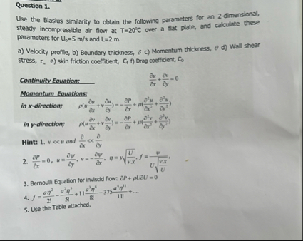 Solved Question 1.Use the Blasius similarity to obtain the | Chegg.com