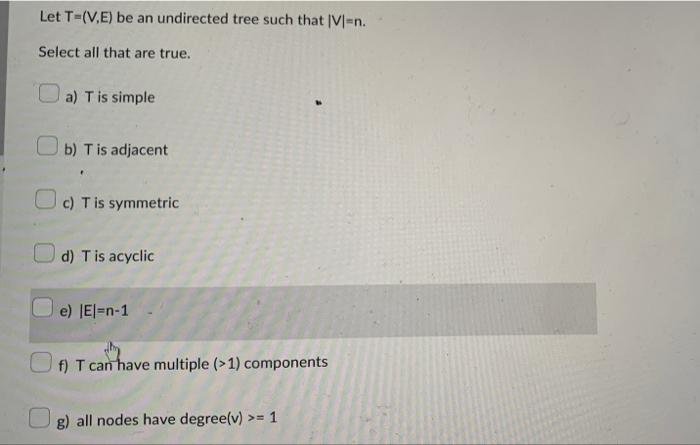 Solved Let T=(V,E) be an undirected tree such that ∣V∣=n. | Chegg.com