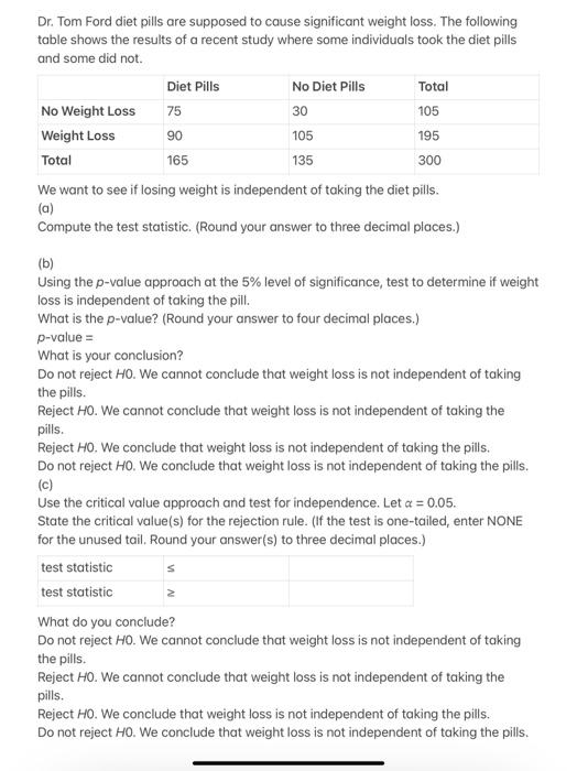 Solved Dr. Tom Ford diet pills are supposed to cause | Chegg.com