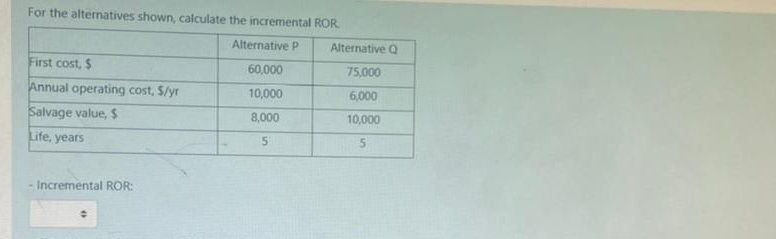 For the alternatives shown, calculate the incremental | Chegg.com