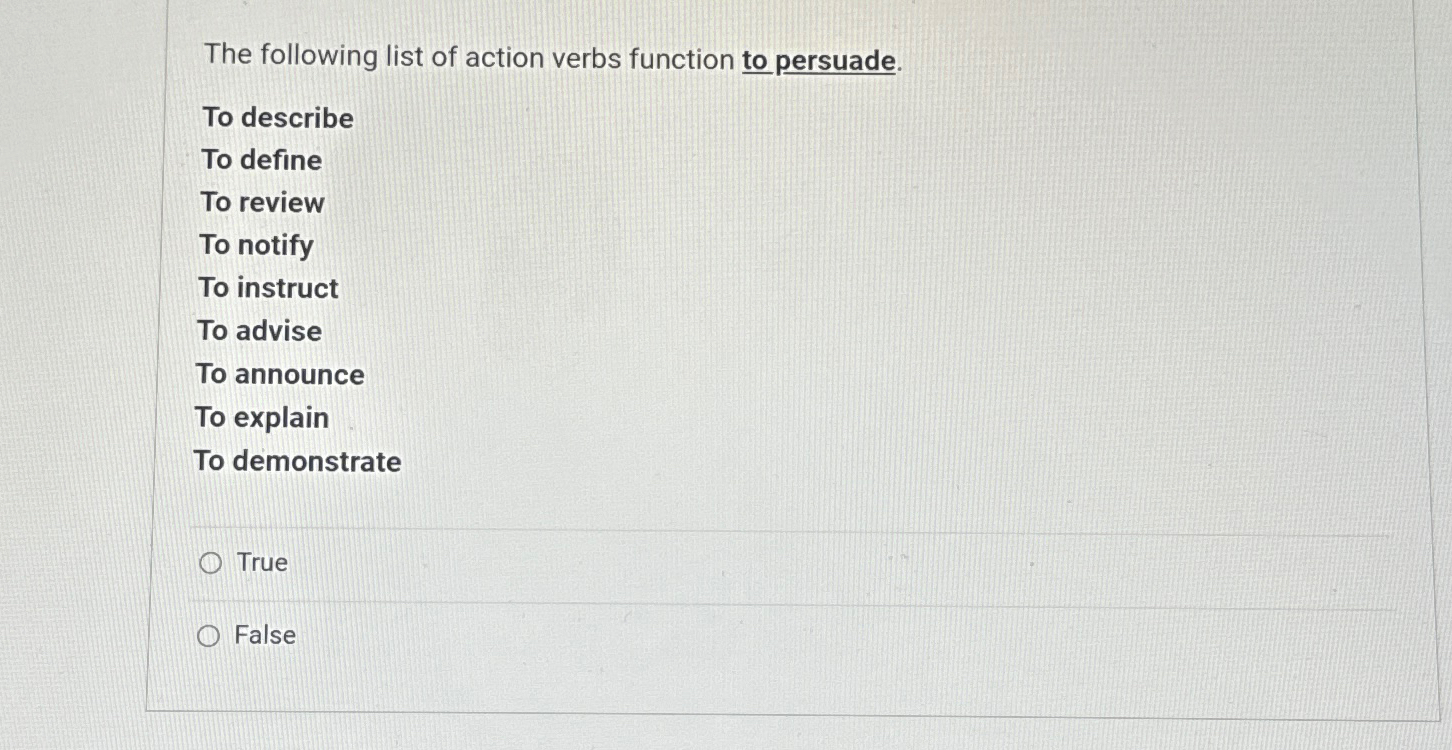 Solved The following list of action verbs function to | Chegg.com