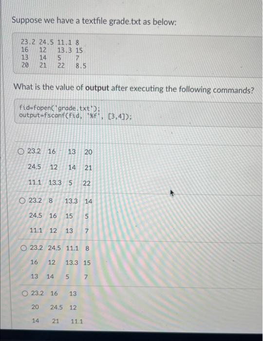 Solved Suppose We Have A Textfile Gradetxt As Below What 