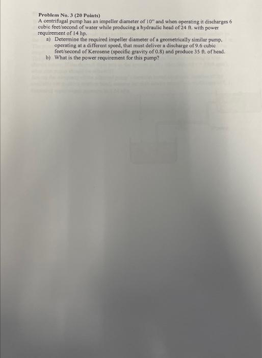 Solved Problem No, 3 (20 Points) A centrifugal pump has an | Chegg.com