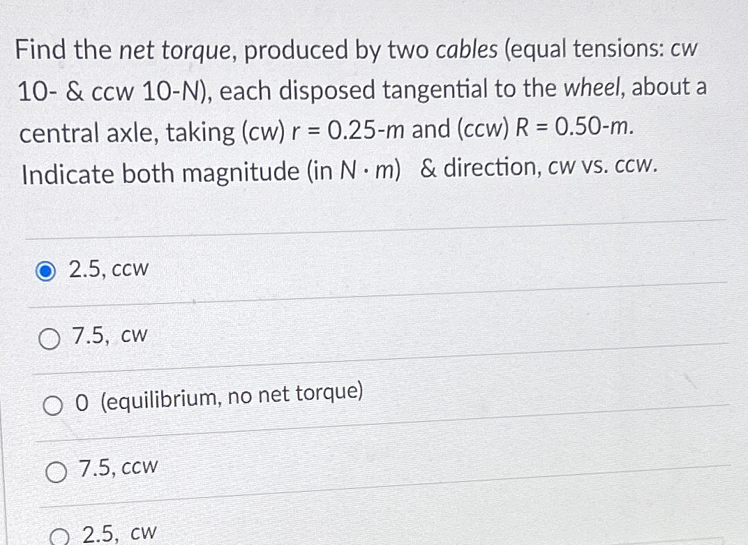 Solved Find the net torque, produced by two cables (equal | Chegg.com