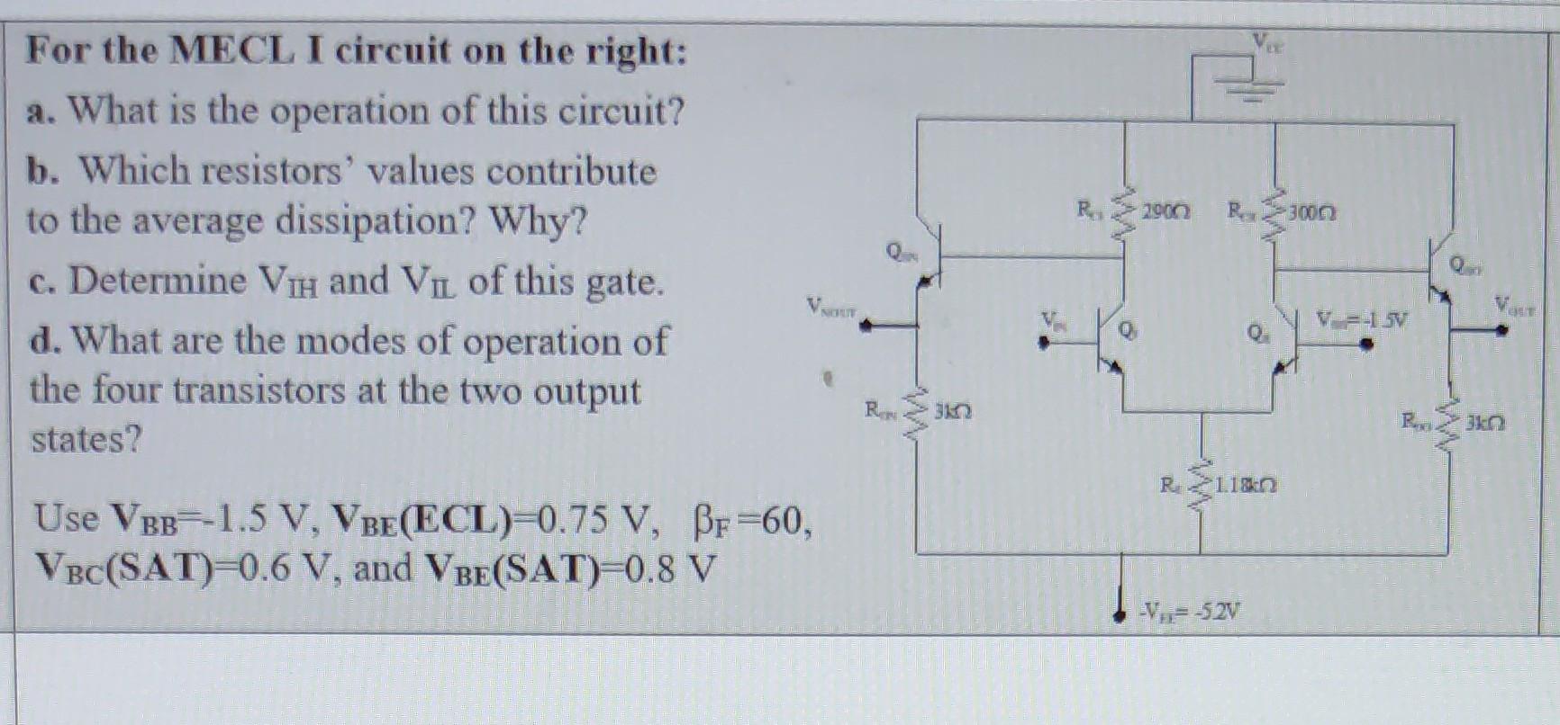 Solved For the MECL I circuit on the right: a. What is the | Chegg.com