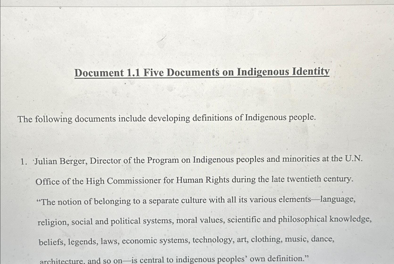 Solved Document 1.1 ﻿Five Documentś ﻿on Indigenous | Chegg.com