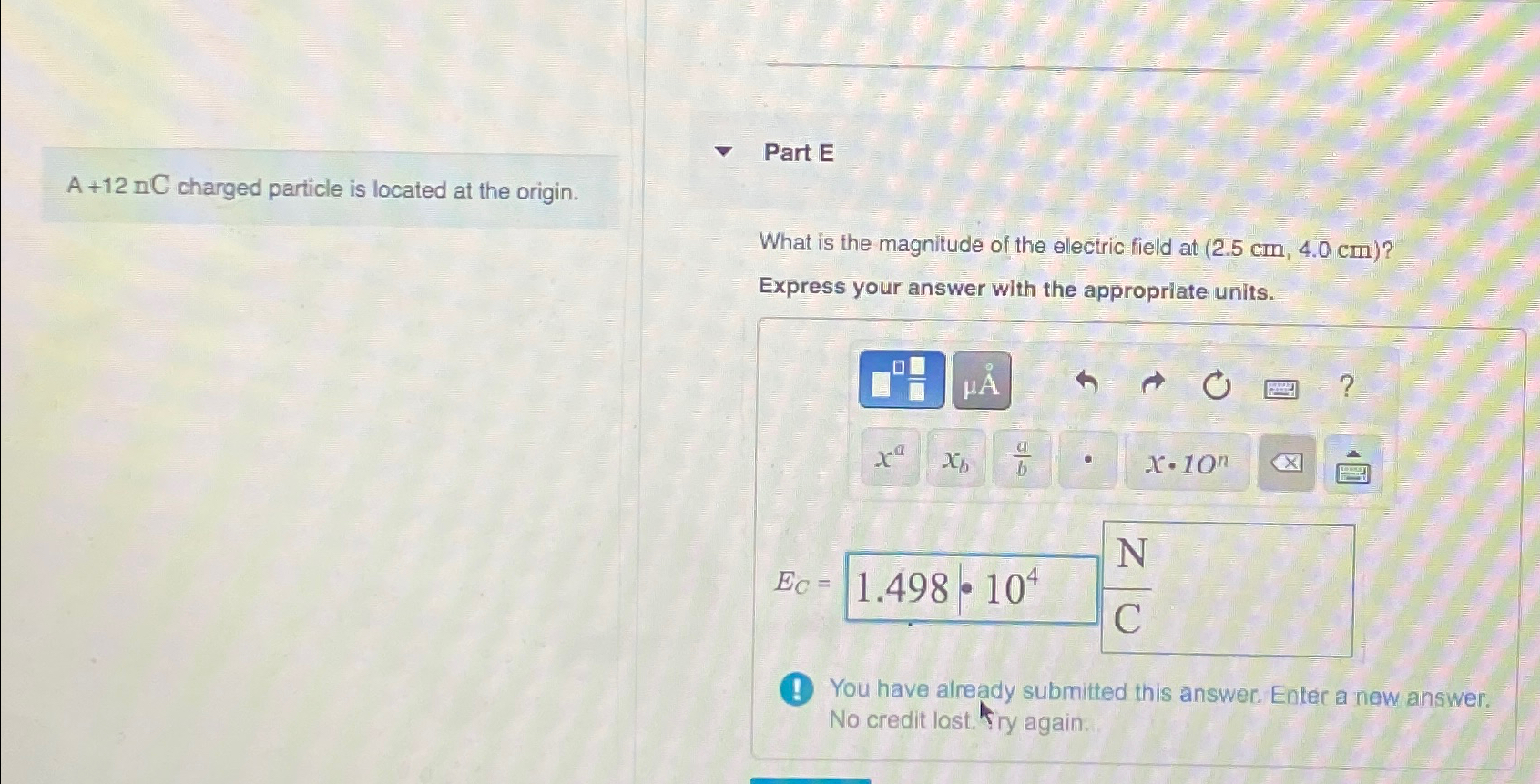 Solved A+12nC ﻿charged particle is located at the | Chegg.com