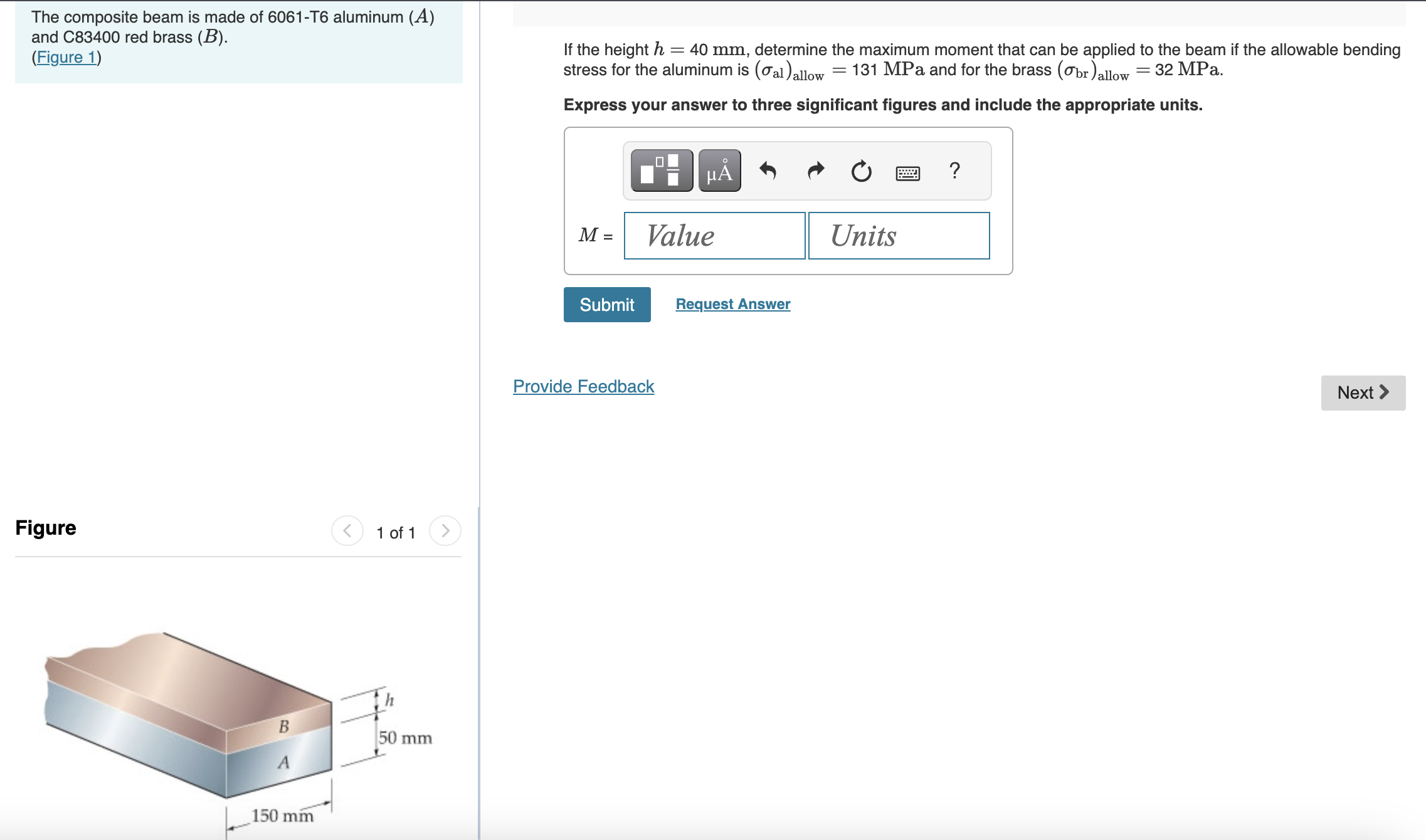 Solved The composite beam is made of 6061-T6 ﻿aluminum | Chegg.com