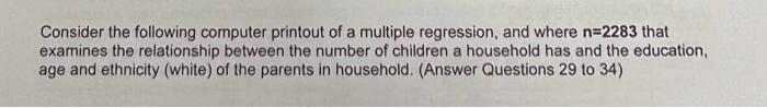 Solved Consider the following computer printout of a | Chegg.com