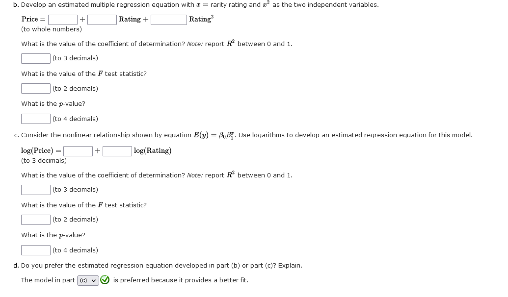 Solved b. ﻿Develop an estimated multiple regression equation | Chegg.com