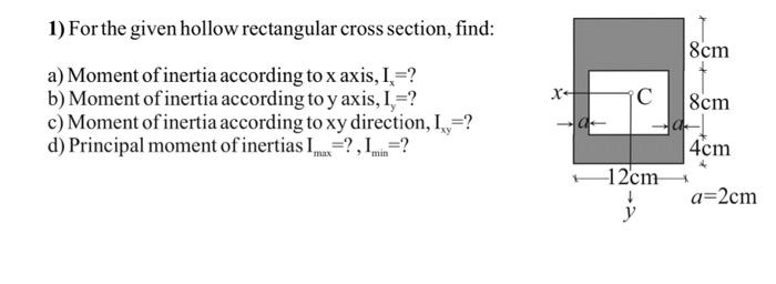 Solved 1) For the given hollow rectangular cross section, | Chegg.com