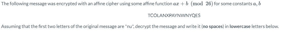 Solved The following message was encrypted with an affine | Chegg.com