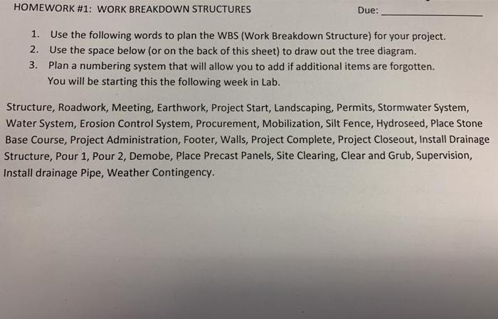 Solved HOMEWORK #1: WORK BREAKDOWN STRUCTURES Due: 1. Use | Chegg.com