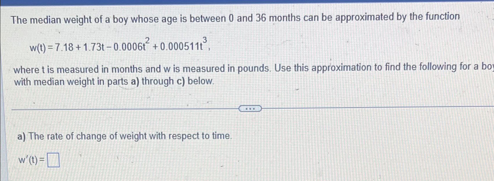 Solved The median weight of a boy whose age is between 0 | Chegg.com