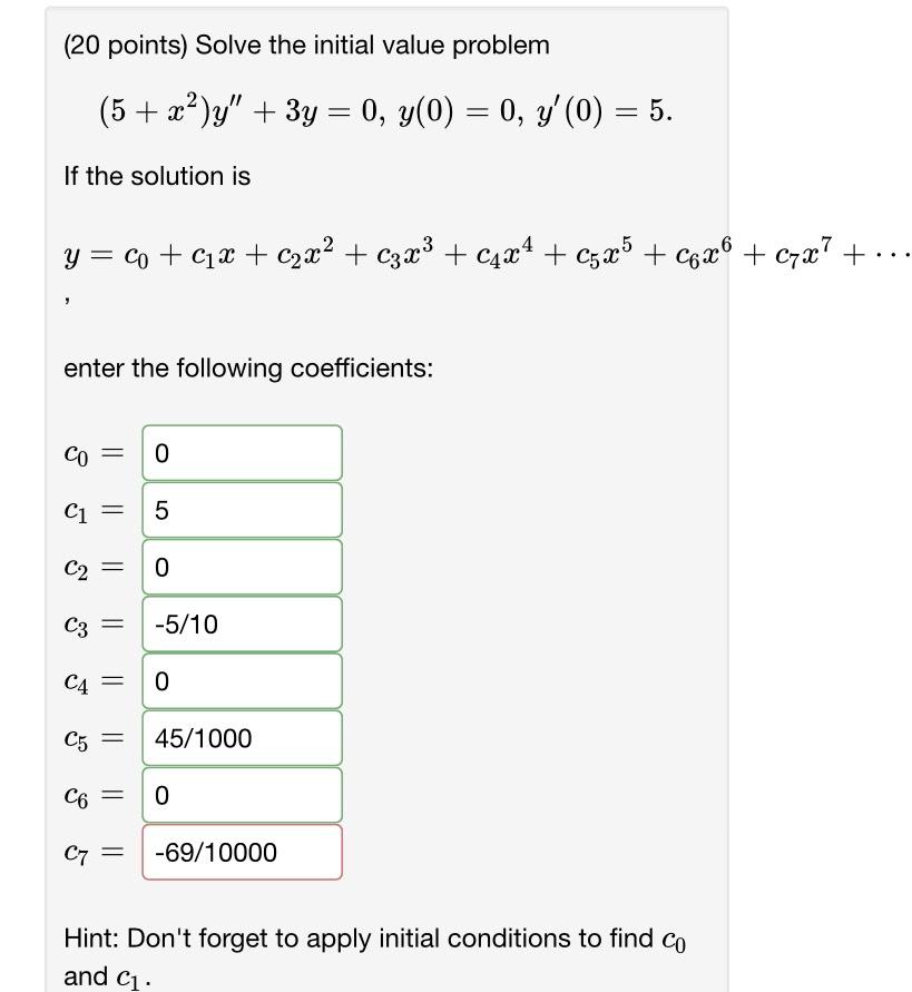 Solved (20 ﻿points) ﻿Solve the initial value | Chegg.com