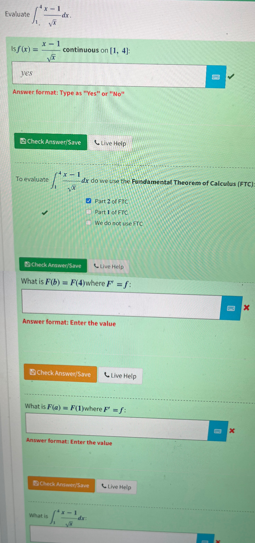 Solved Evaluate ∫14x-1x2dxIs f(x)=x-1x2 ﻿continuous on 1,4 | Chegg.com
