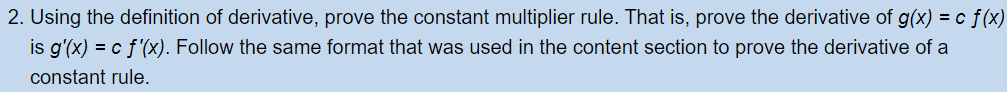 Solved Using the definition of derivative, prove the | Chegg.com