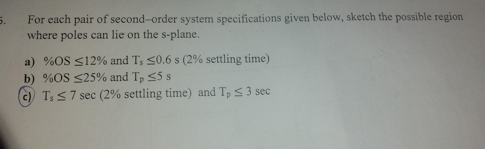 Solved For each pair of second-order system specifications | Chegg.com