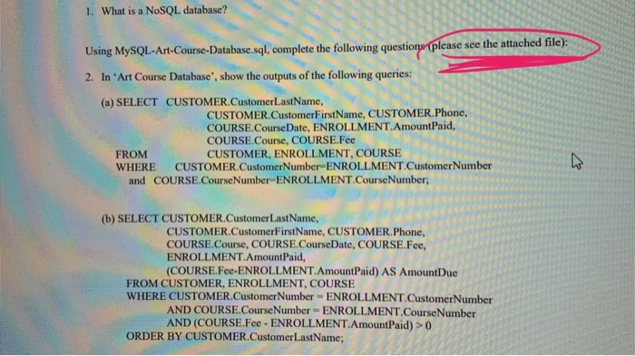 Solved 1. What is a NoSQL database? Using | Chegg.com