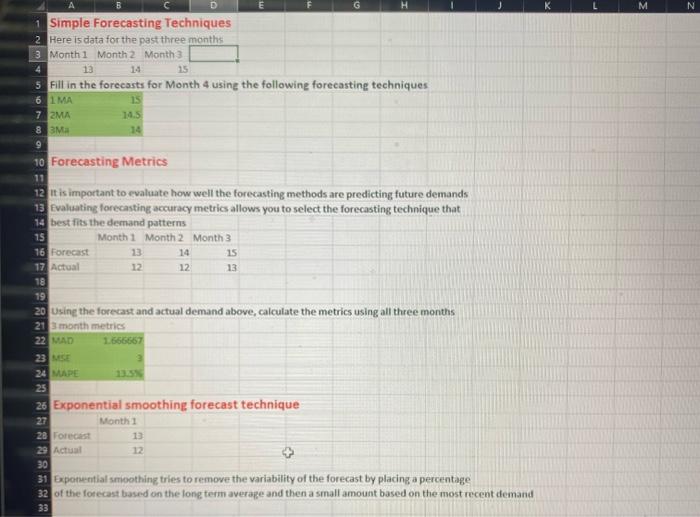 Solved Simple Forecasting Techniques Here is data for the | Chegg.com