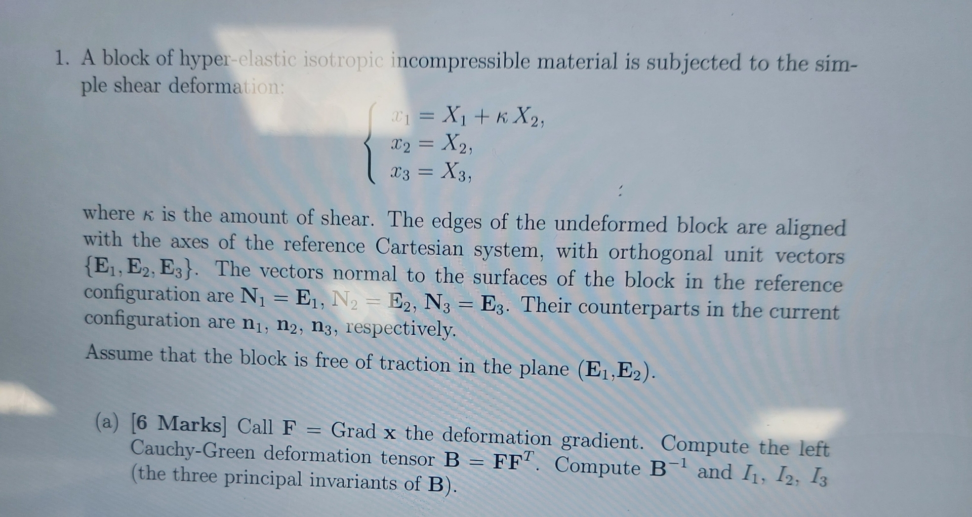 A block of hyper-elastic isotropic incompressible | Chegg.com