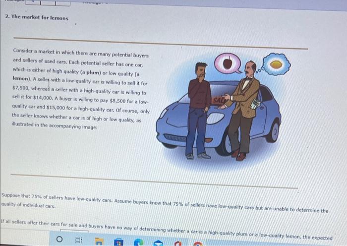Solved 2. The market for lemons Consider a market in which | Chegg.com