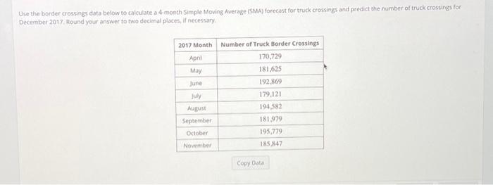 Solved Use the border crossings data below to calculate a 4 | Chegg.com