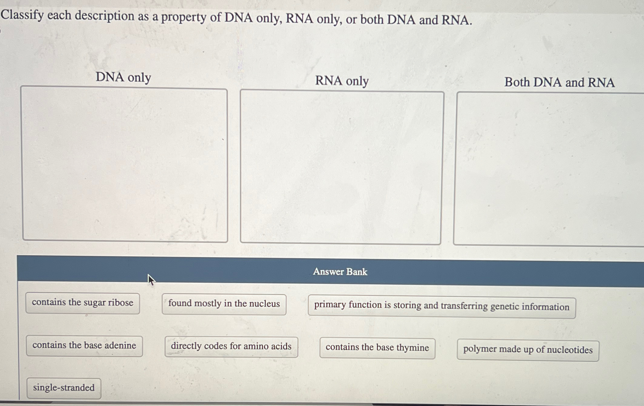Solved Classify each description as a property of DNA only, | Chegg.com