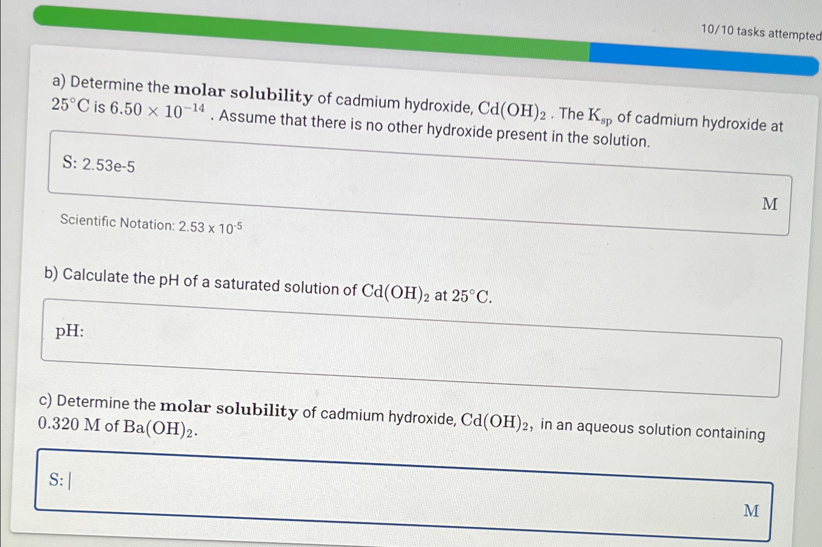 Solved 10/10 ﻿tasks attempteda) ﻿Determine the molar | Chegg.com