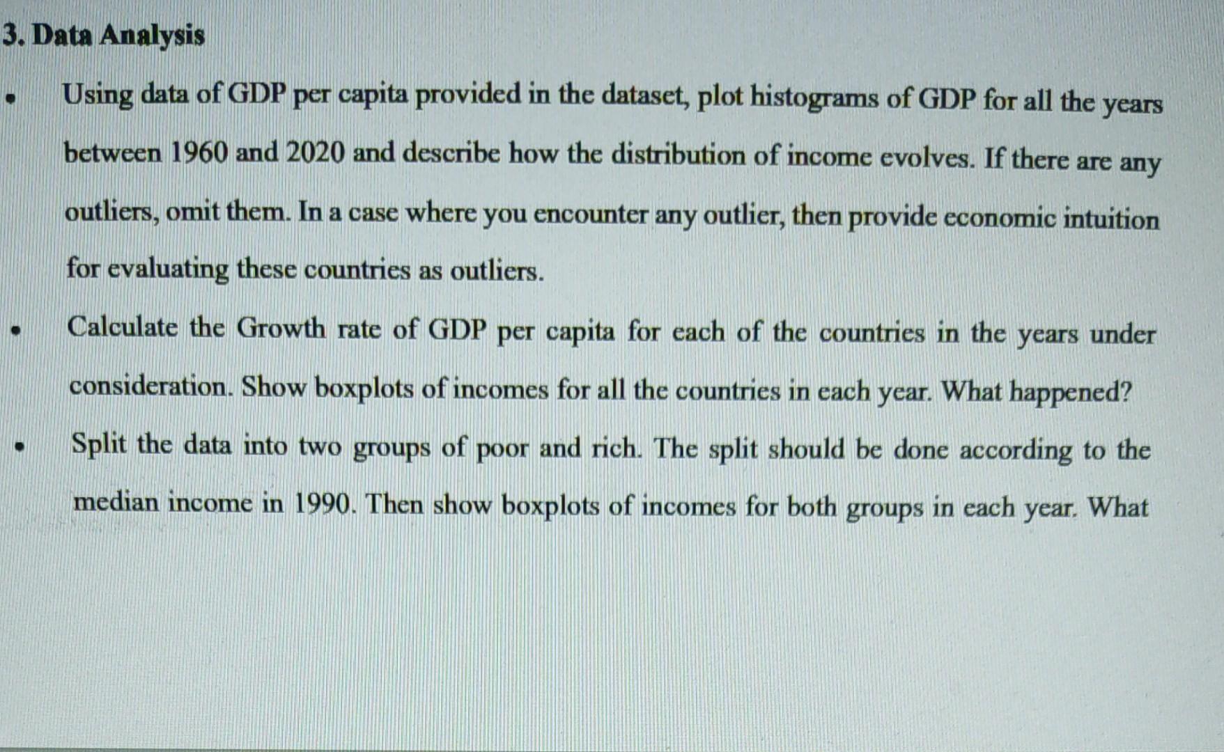 Solved 3. Data Analysis Using data of GDP per capita | Chegg.com