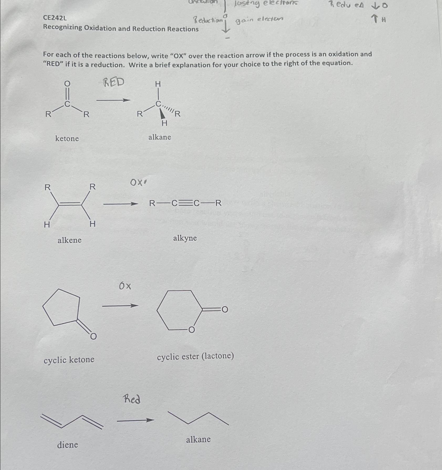 Solved CE242LReduen עoRecognizing Oxidation and Reduction | Chegg.com