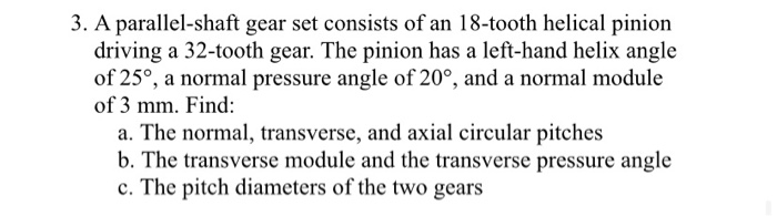 Solved 1. A parallel helical gearset uses a 20-tooth pinion | Chegg.com