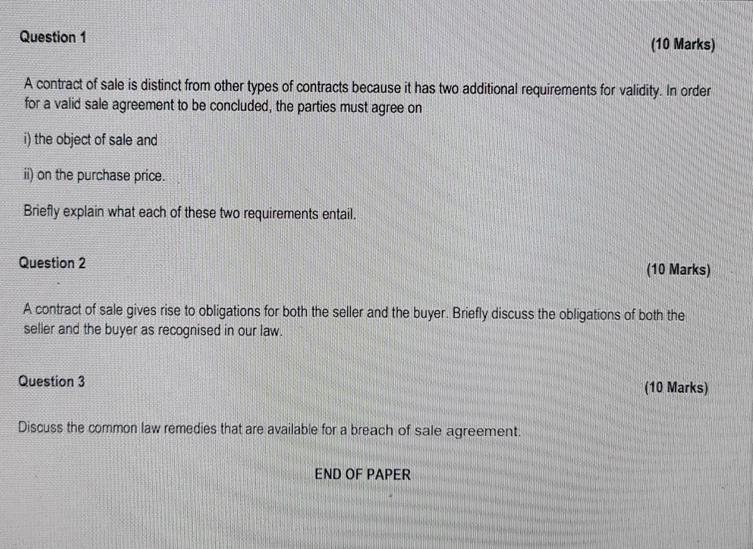 Solved Question 1 (10 Marks) A contract of sale is distinct | Chegg.com