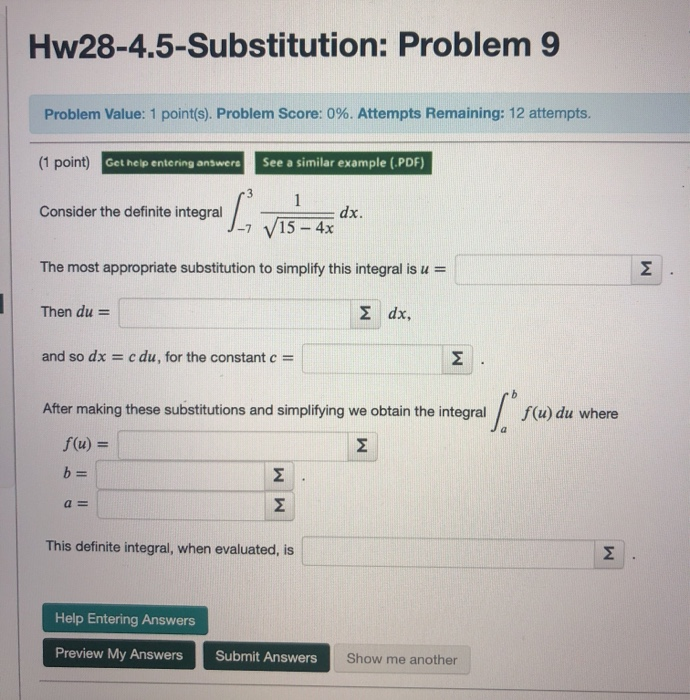 Solved Hw28-4.5-Substitution: Problem 9 Problem Value: 1 | Chegg.com