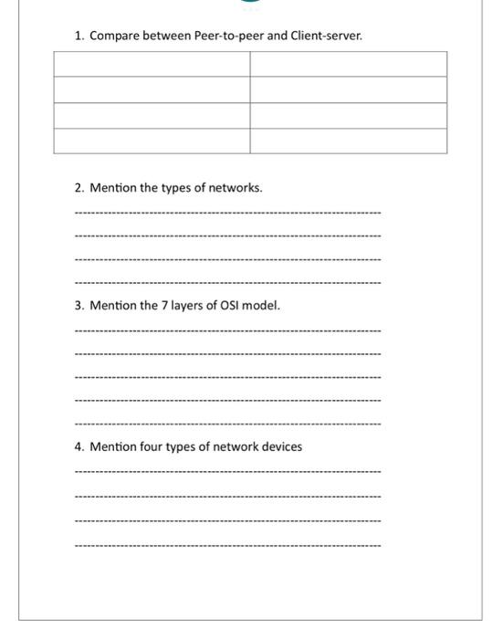 1. Compare between Peer-to-peer and Client-server. 2. | Chegg.com