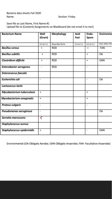 Solved Bacteria data sheets Fall 2020 Name: Section: Friday | Chegg.com