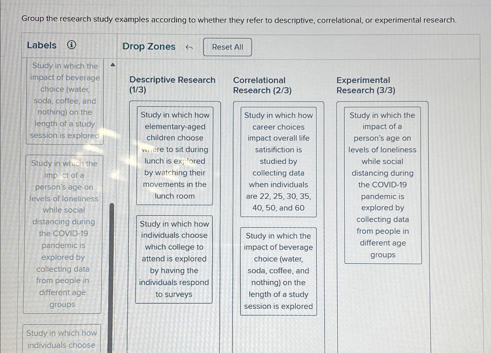 Solved Group the research study examples according to | Chegg.com