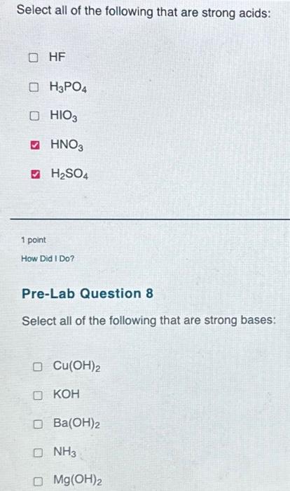 Solved Select all of the following that are strong acids: HF | Chegg.com