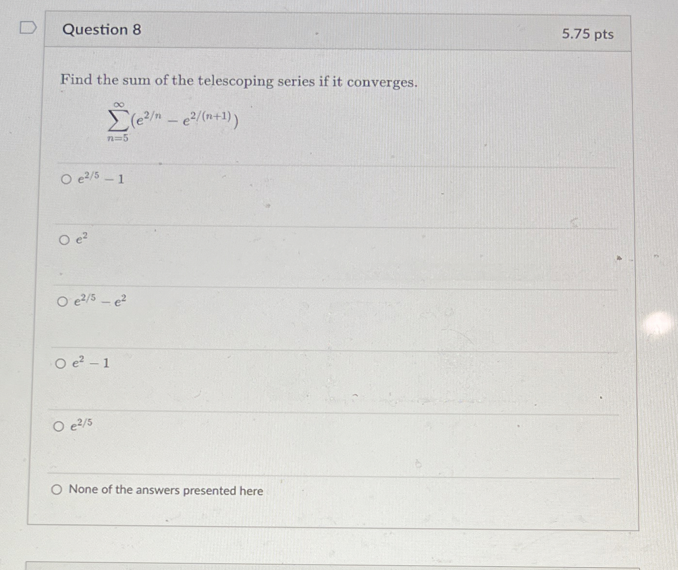 Solved Question 85.75 ﻿ptsFind the sum of the telescoping | Chegg.com