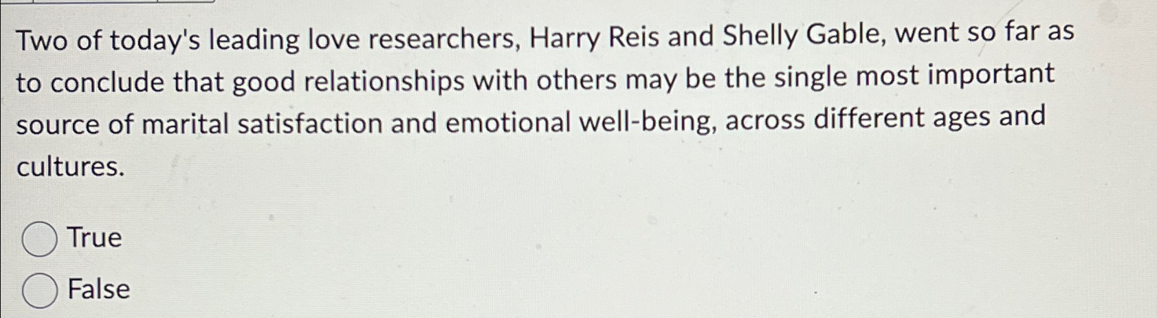 Solved Two of today's leading love researchers, Harry Reis | Chegg.com