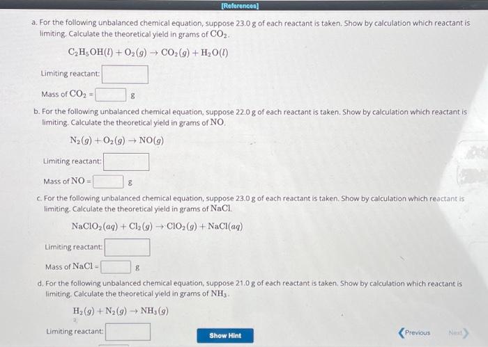 Solved a. For the following unbalanced chemical equation, | Chegg.com
