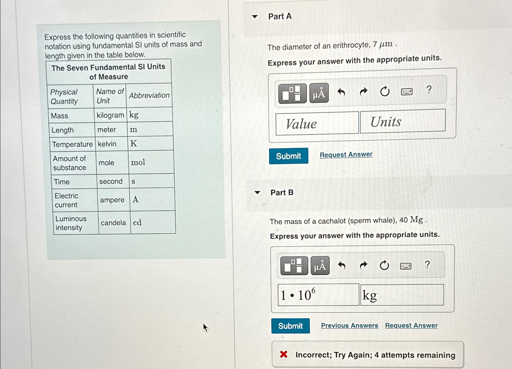 Solved Part AExpress the following quantities in scientific | Chegg.com