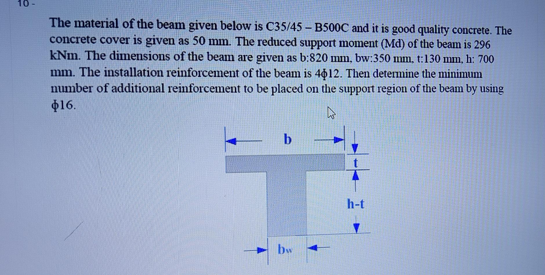 10 - The material of the beam given below is C35/45 - | Chegg.com
